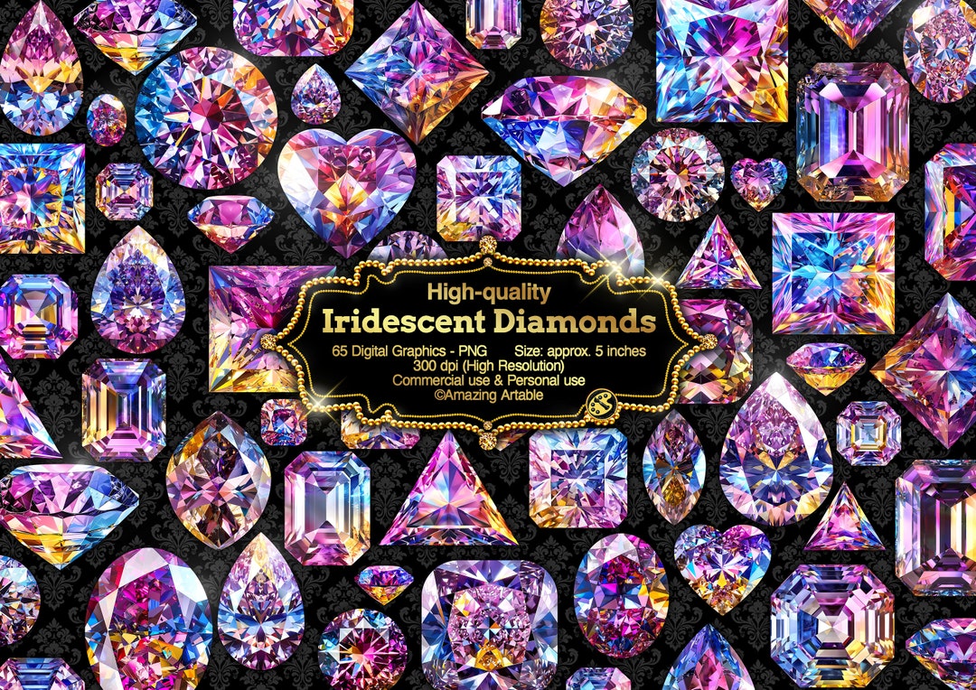Iridescent Diamonds Clipart: Rainbow Diamond Clipart Colorful Gemstone ...