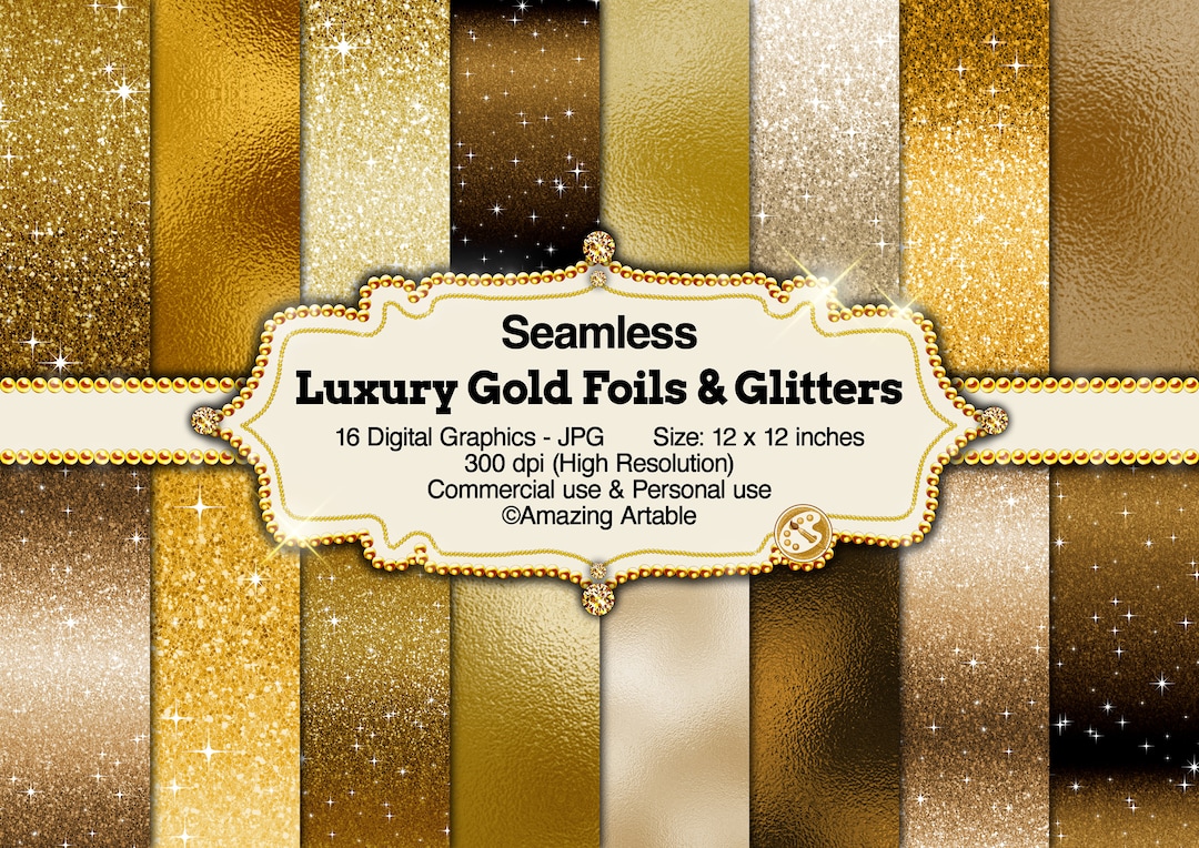 Luxury Gold Foils & Glitters Seamless Digital Paper: Gold Foil Paper ...