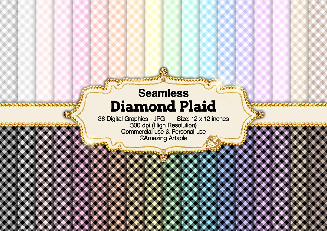 Diamond Plaid Seamless Digital Paper: Pastel Rainbow Plaid Digital ...