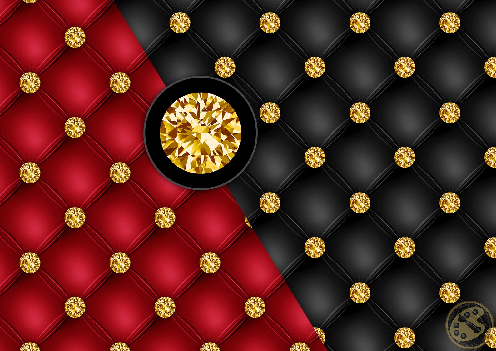 Gold Diamond Tufted Digital Paper: Luxury Seamless Diamond Background ...