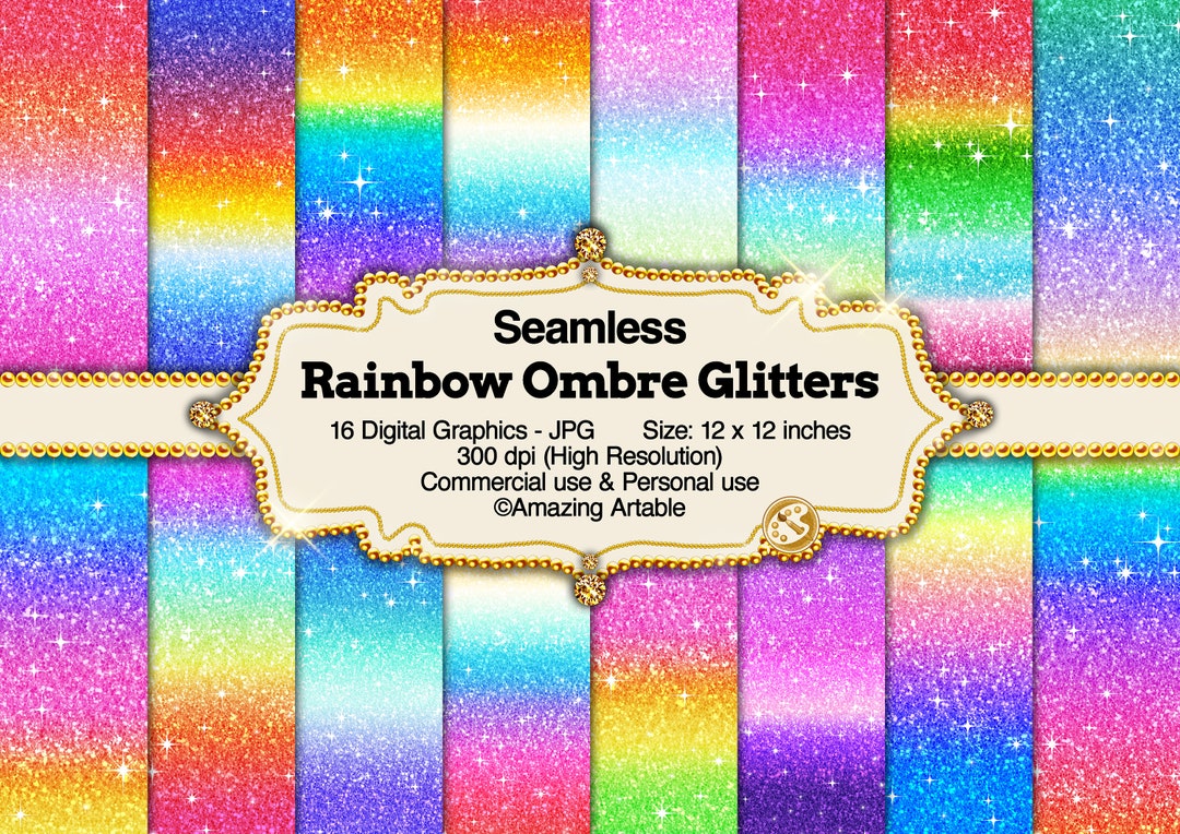 Rainbow Ombre Glitters Seamless Digital Paper: Shimmering Rainbow Paper ...