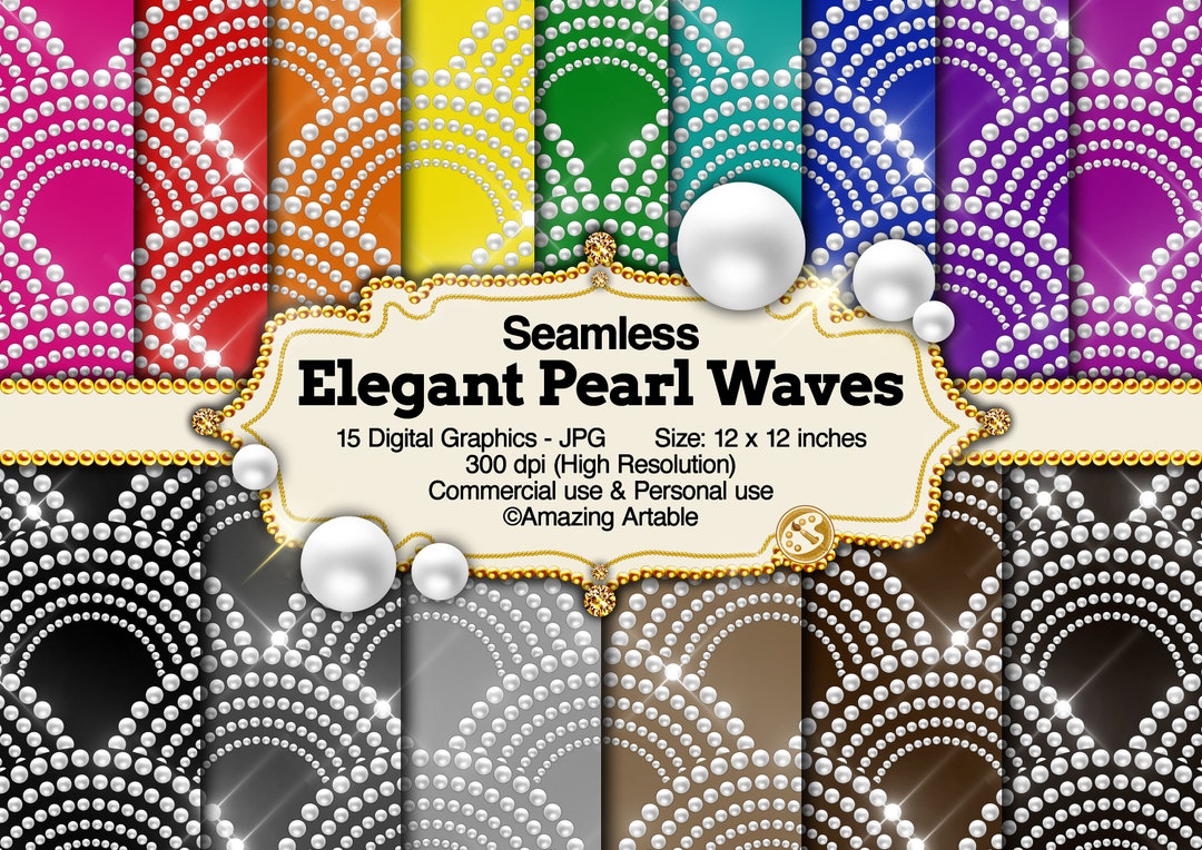 Elegant Pearl Wave Pattern Seamless Digital Paper: Rainbow Pearl ...