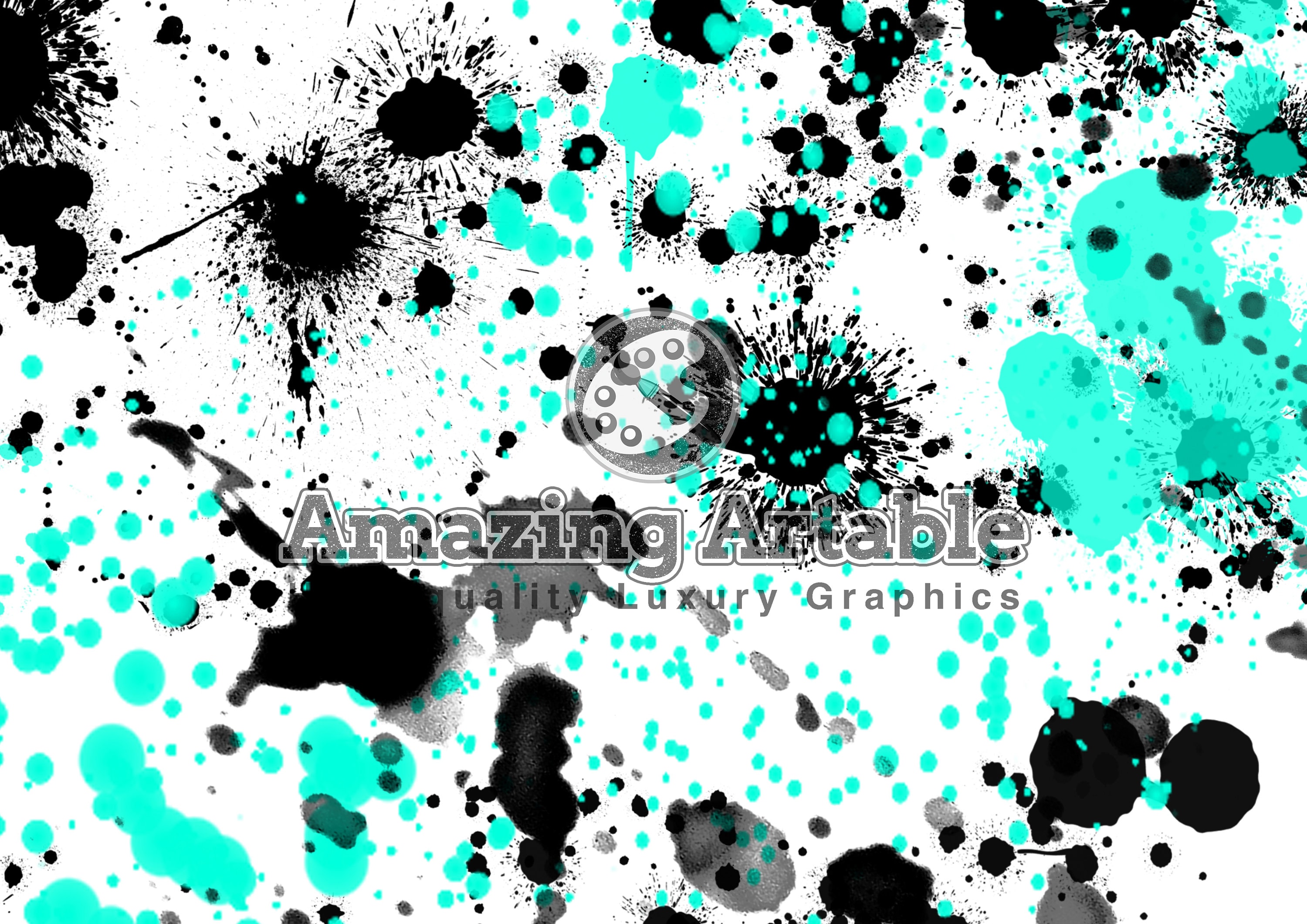 Turquoise & Black Paint Splatter Seamless Digital Paper: Turquoise ...