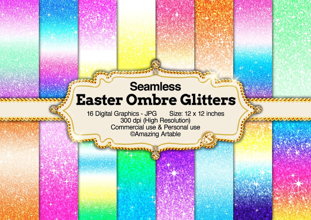 Easter Ombre Glitter Seamless Digital Paper: Bright Colorful Glitter Digital Paper Shimmering ...