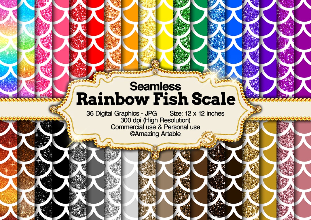 Rainbow Fish Scale Seamless Digital Paper: Fish Scale Paper Wavy ...