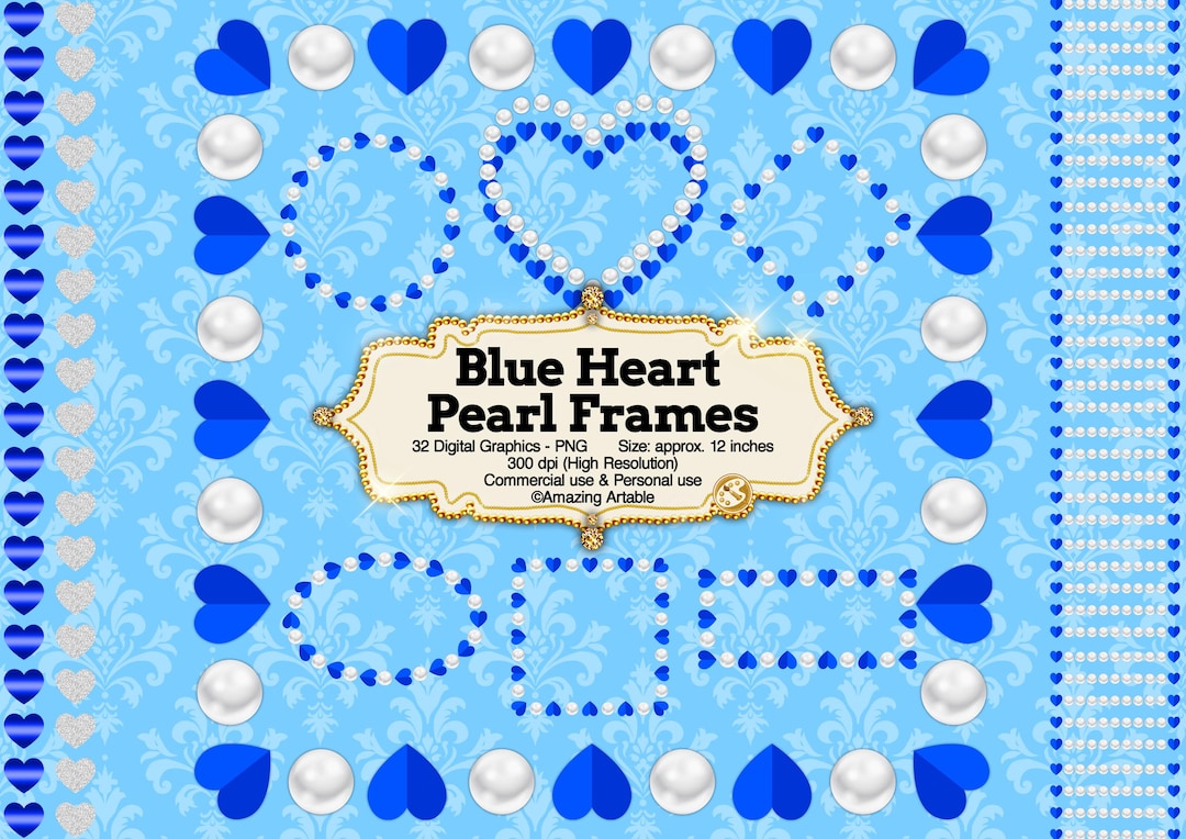 Blue Heart Pearl Frame Clipart: Luxury Heart Frame Clip Art Pearl ...