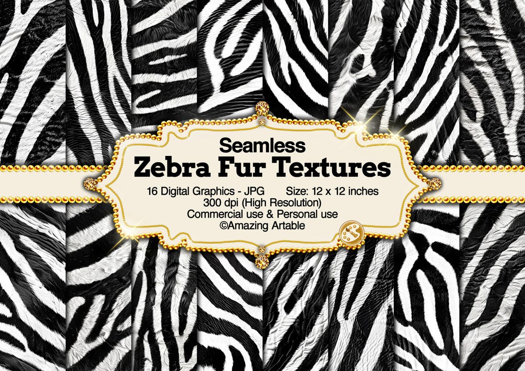 Zebra Fur Texture Seamless Digital Paper: Black and White Zebra Stripes ...