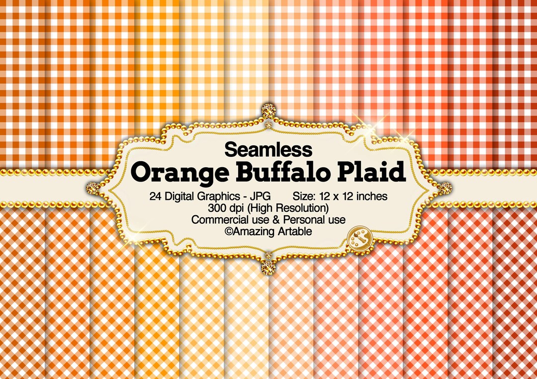 Orange Buffalo Plaid Seamless Digital Paper: Orange Plaid Digital Paper ...