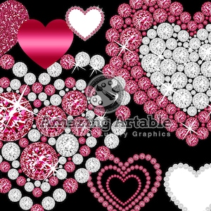Diamond Heart Clipart: Luxury Pink and White Heart Graphic Valentine ...