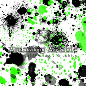 Green & Black Paint Splatter Seamless Digital Paper: Neon Green ...
