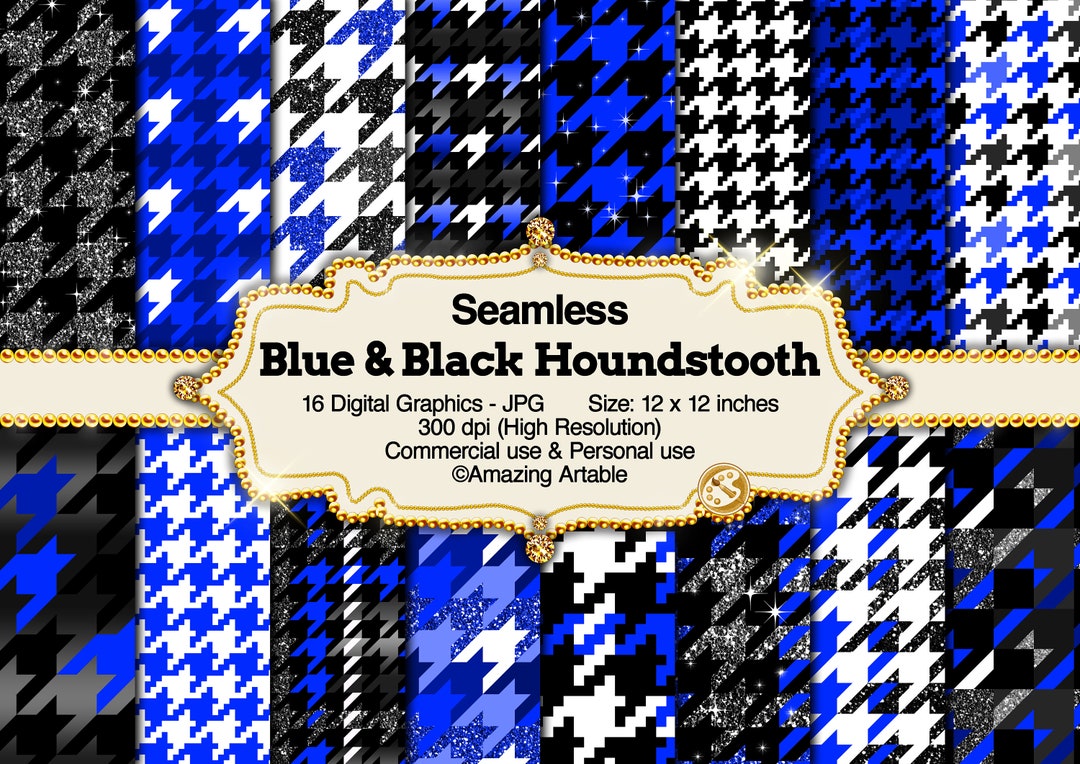 Blue & Black Houndstooth Seamless Digital Paper: Luxury Houndstooth ...