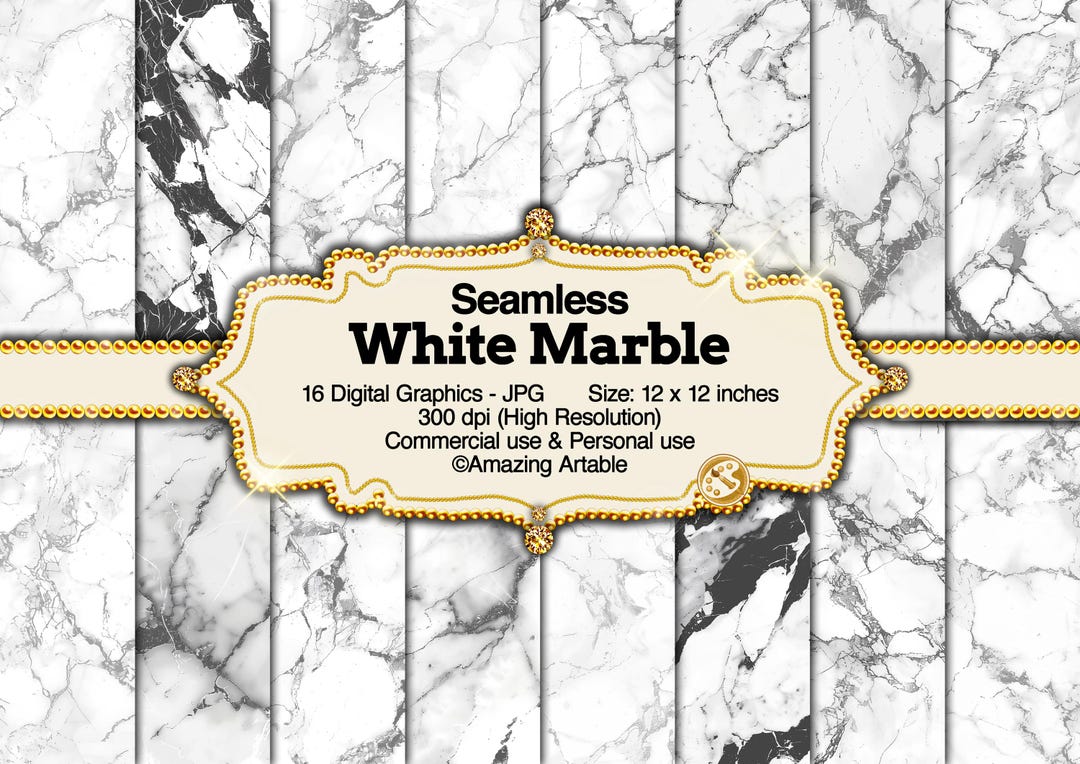White Marble Seamless Digital Paper: Black and White Marble Paper White ...
