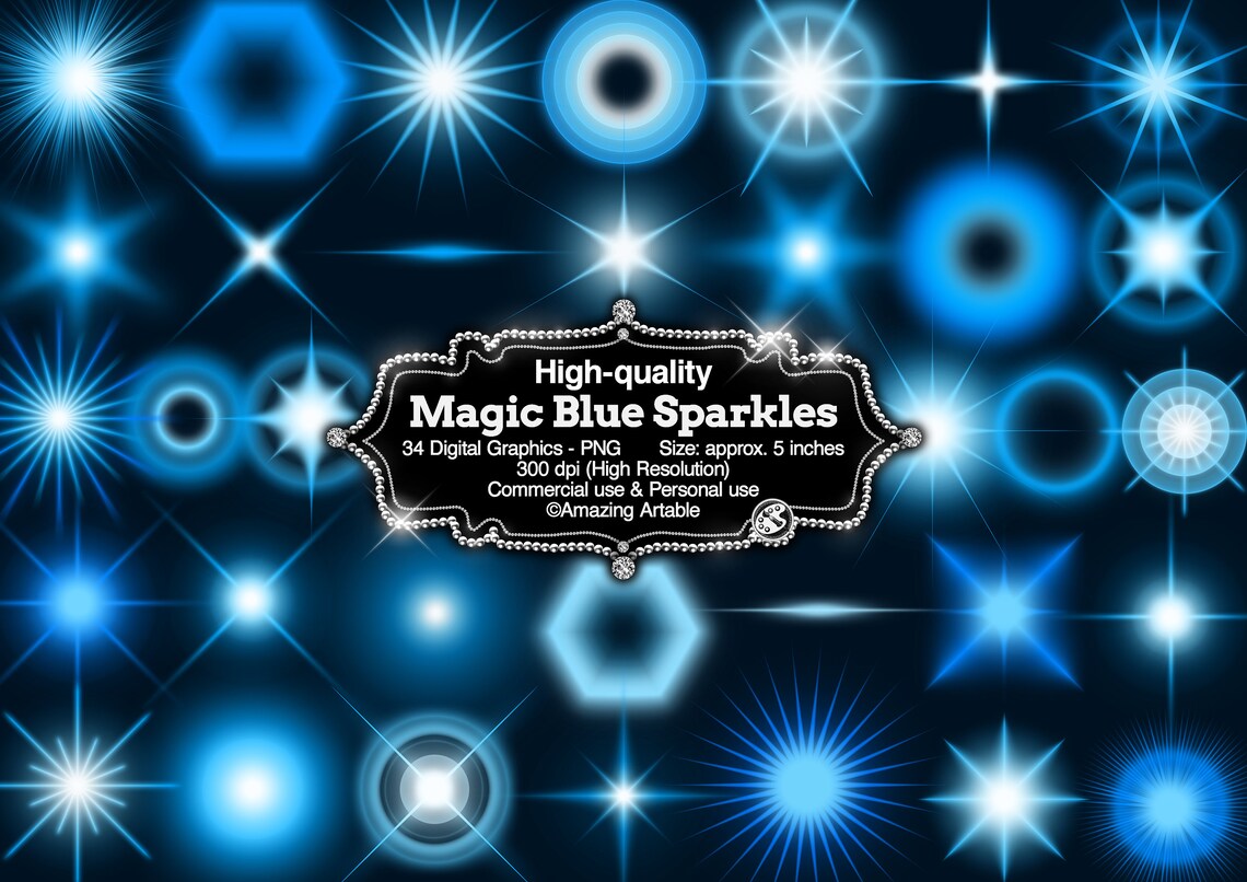 Magic Blue Sparkle Clipart: Sparkling Lens Flare Neon Blue Stars Light ...
