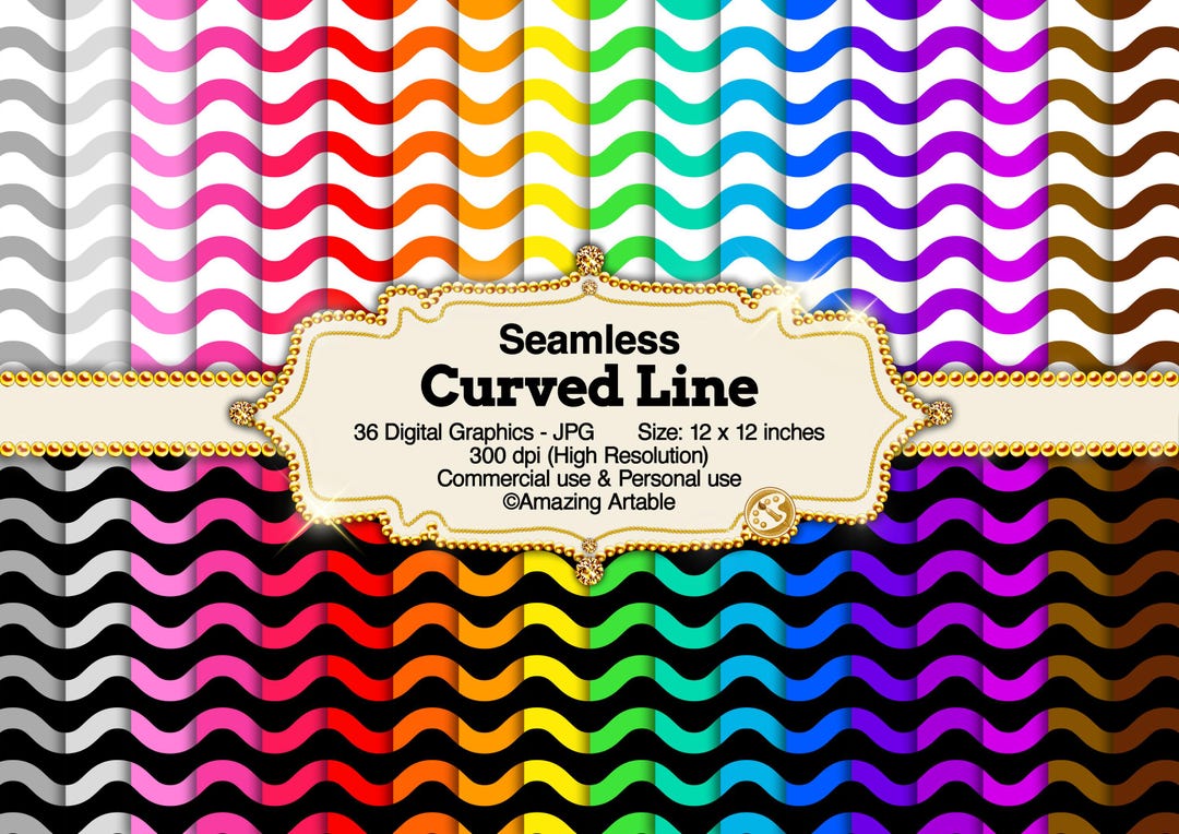 Curved Line Seamless Digital Paper: Bright Rainbow Line Digital Paper ...