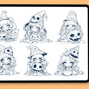Halloween Chibi Characters Stamp Brushes: 56 Halloween Procreate Brush ...