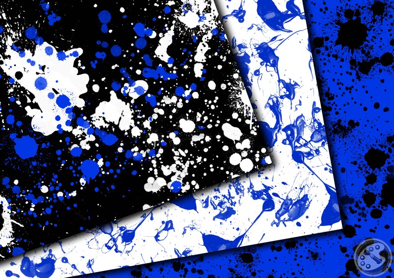 Blue & Black Paint Splatter Seamless Digital Paper: Blue Neon - Etsy