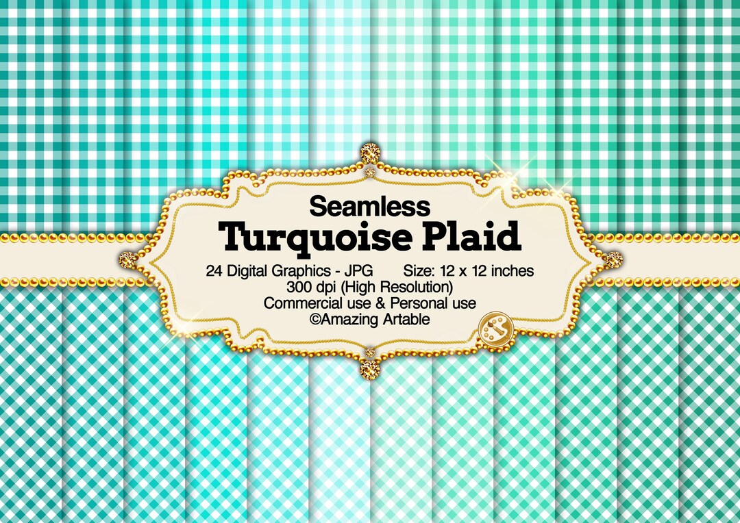 Turquoise Buffalo Plaid Seamless Digital Paper: Mint Green and White ...