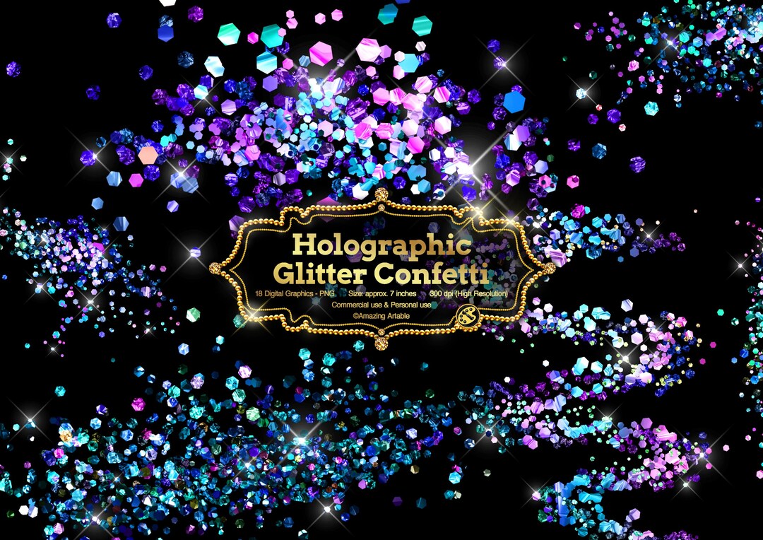 Holographic Glitter Confetti Clipart: Iridescent Mermaid Glitter ...