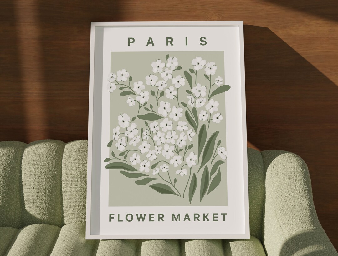 Paris Flower Market Poster, Flower Market Print Sage Green Wall Art ...