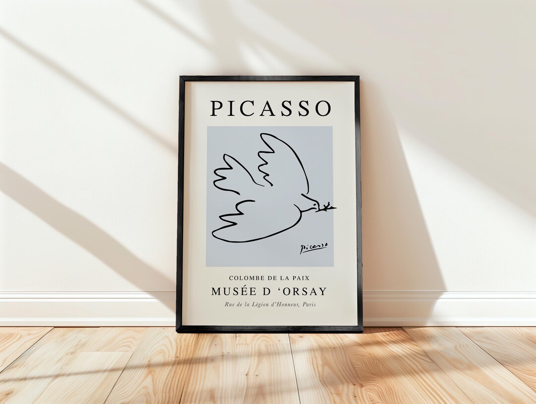 Picasso Print, Peace Dove, Blue Line Art Exhibition Poster Reproduction ...