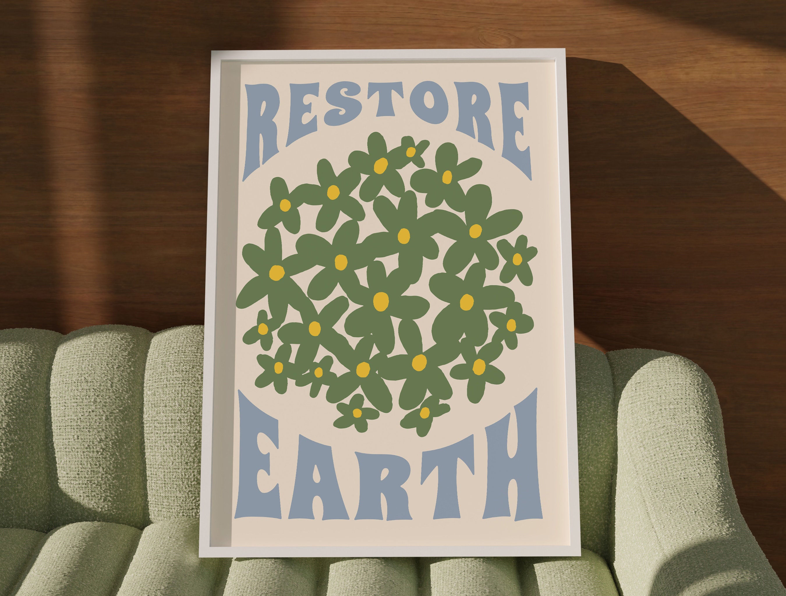Restore Earth Wall Art, Earth Day Poster, Groovy Floral Earth Prints ...