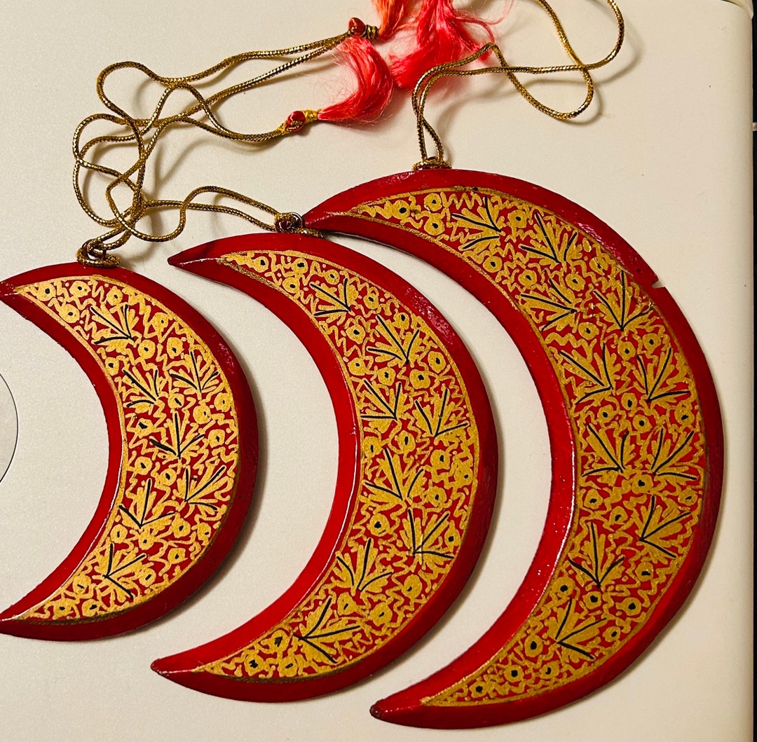 Christmas Decor Set of 3 Crescent Moon 3-5 Inch Handmade Papier-mâché ...