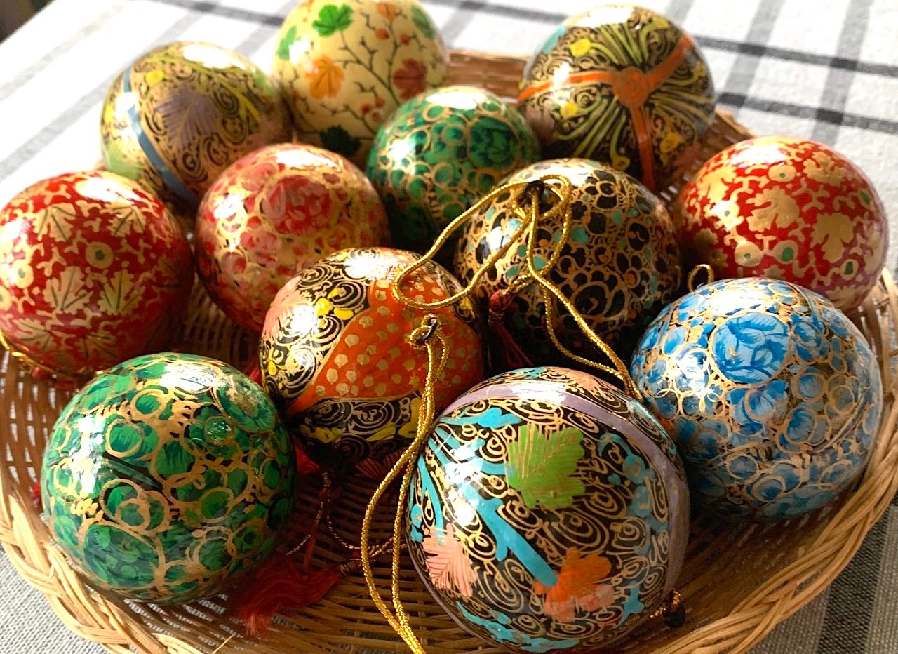 Christmas Decor Ball 2 Inch Bauble Assorted Handmade Papier-mâché ...