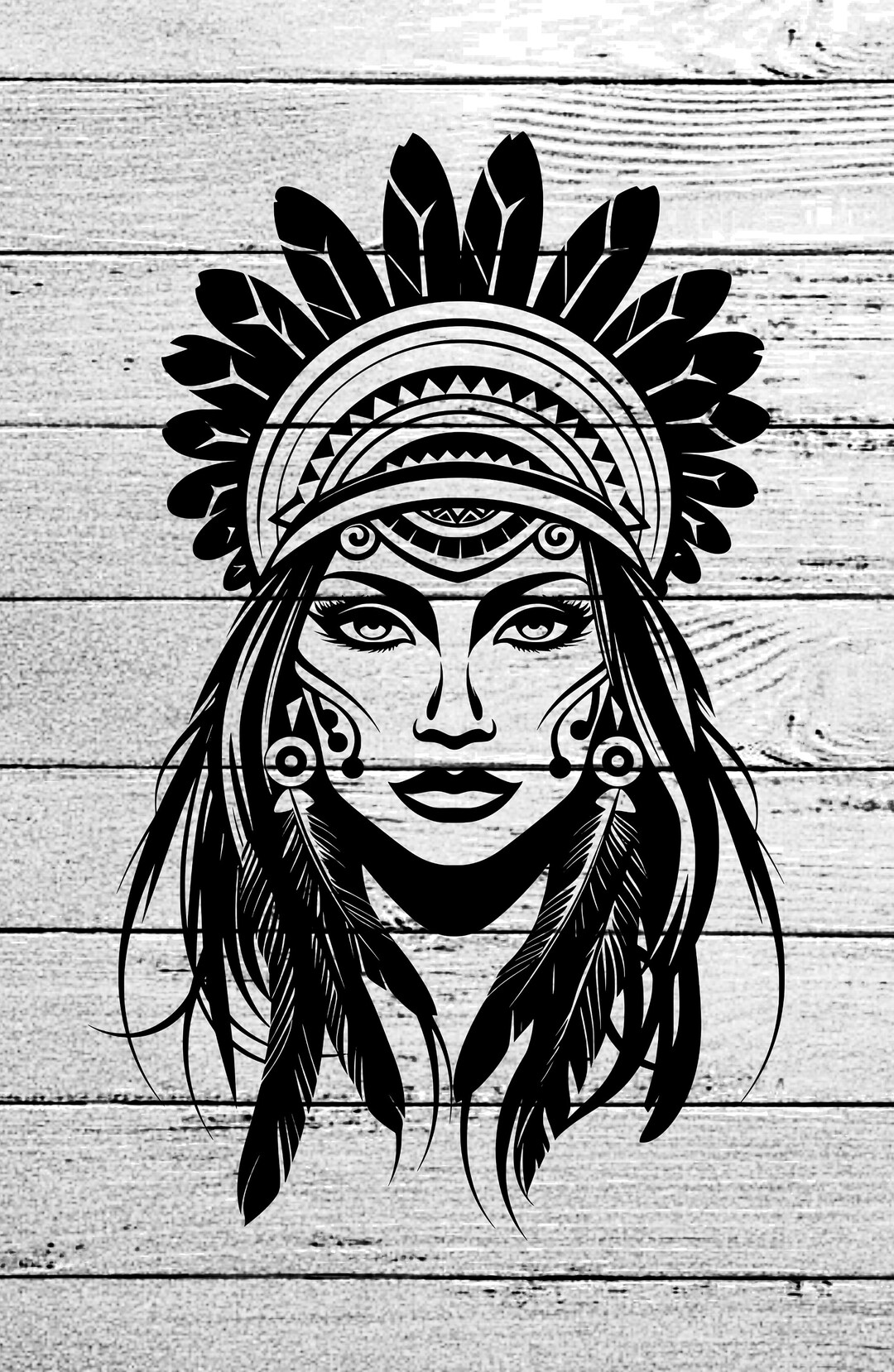Native American Girl Indigenous Warrior Woman Figure SVG PNG Print and ...