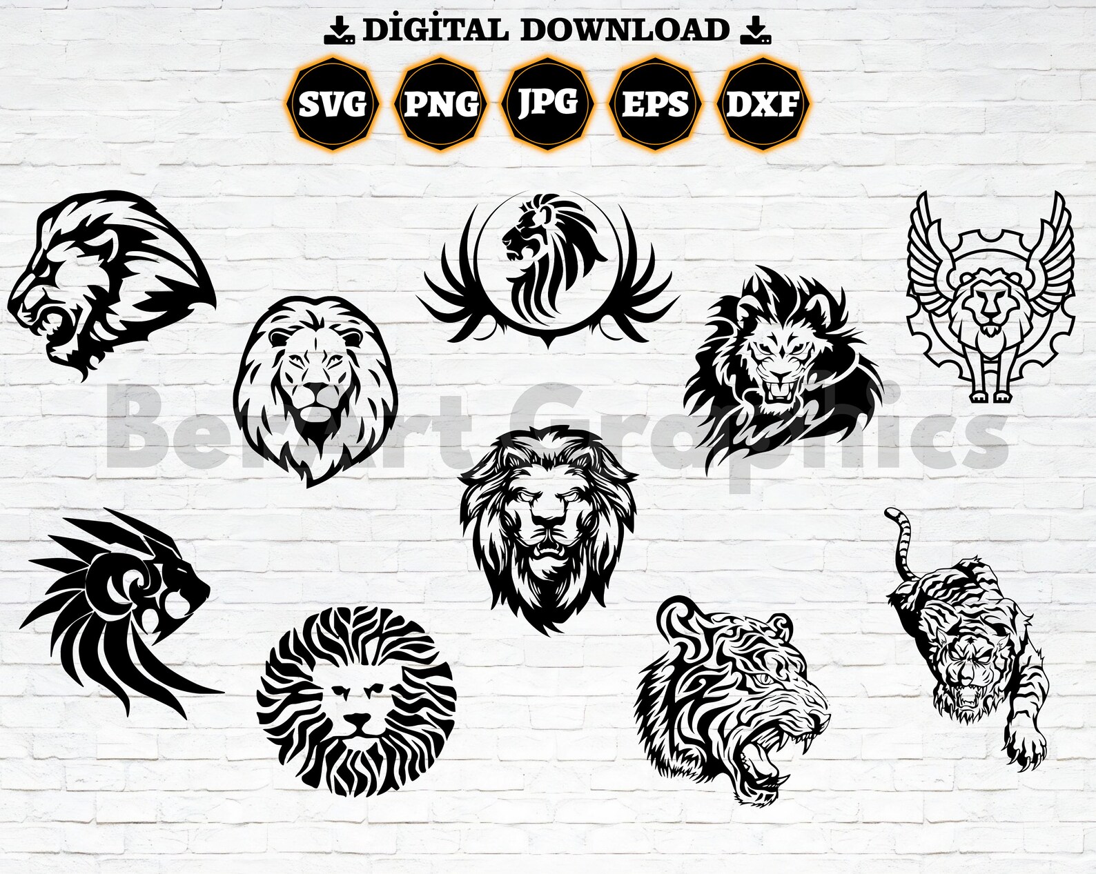 Lion Svg Cut Files, Tiger Svg Bundle, Lion Head Svg, Tiger Head Svg ...
