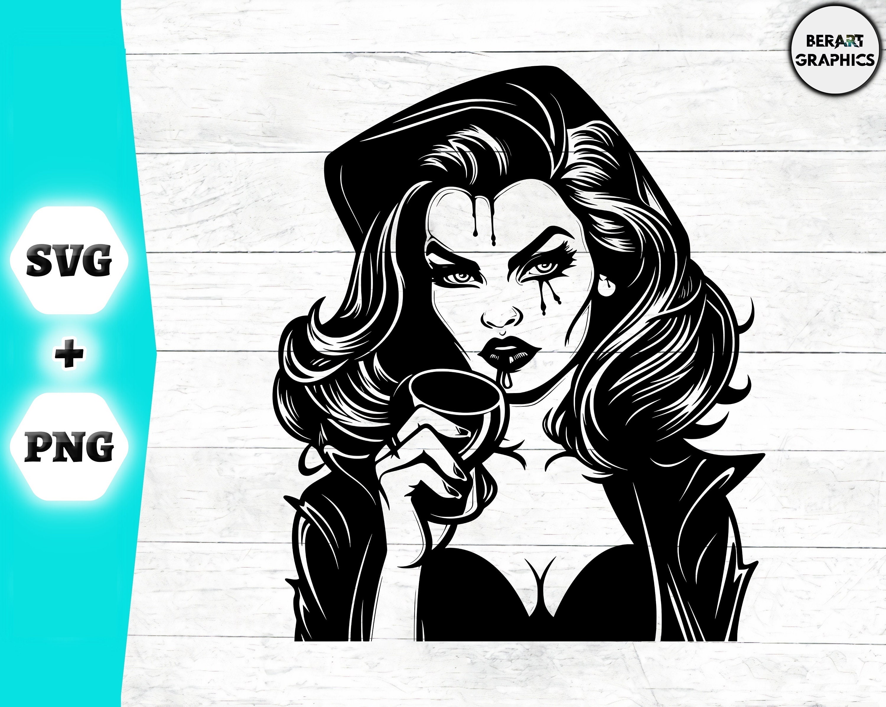 Spooky Vampire Girl SVG PNG Print and Cuting File, Vampire Png Clipart ...