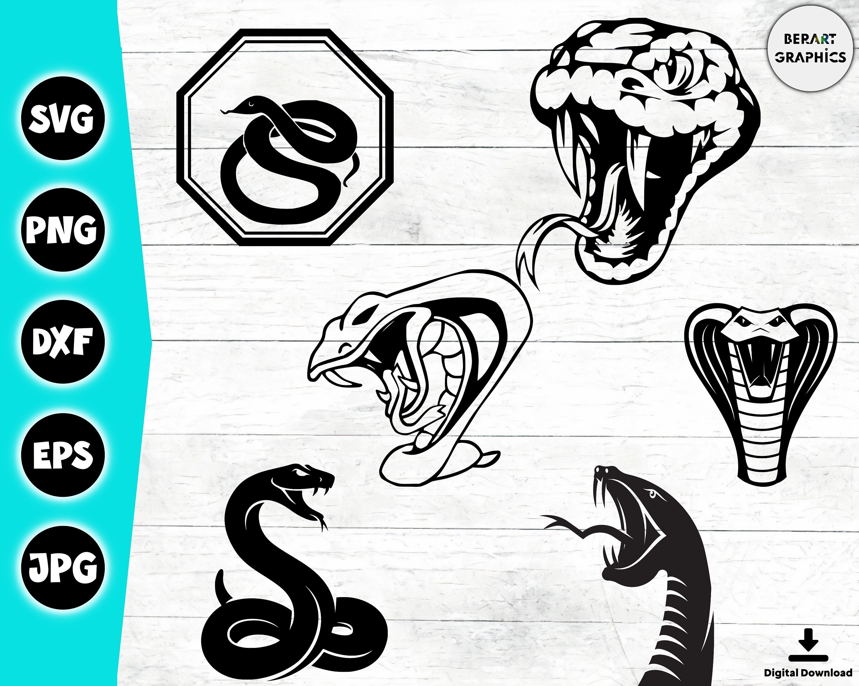Snake SVG Bundle: Cobra, Python Vector Clipart (30 Pcs, Instant ...