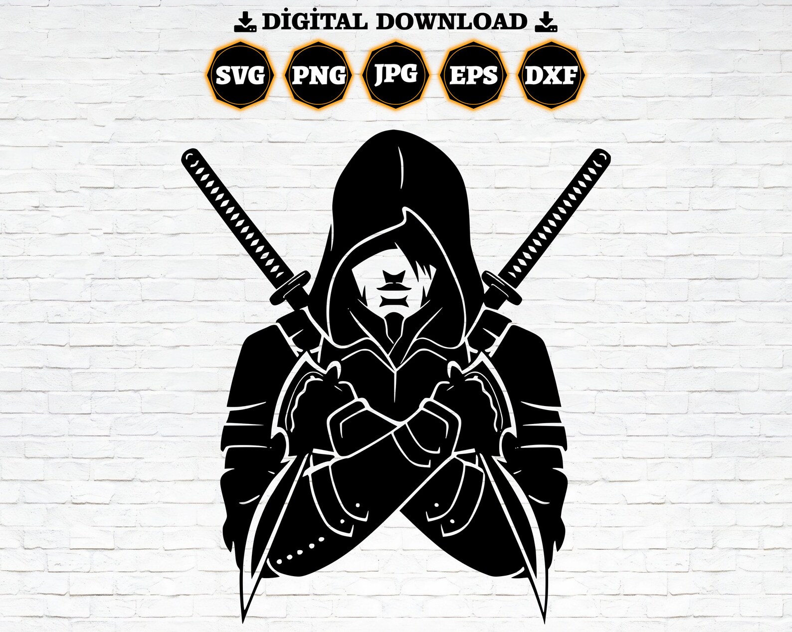 Samurai Warrior SVG: Katana Stencil for Cricut, Vinyl Cutter (digital ...