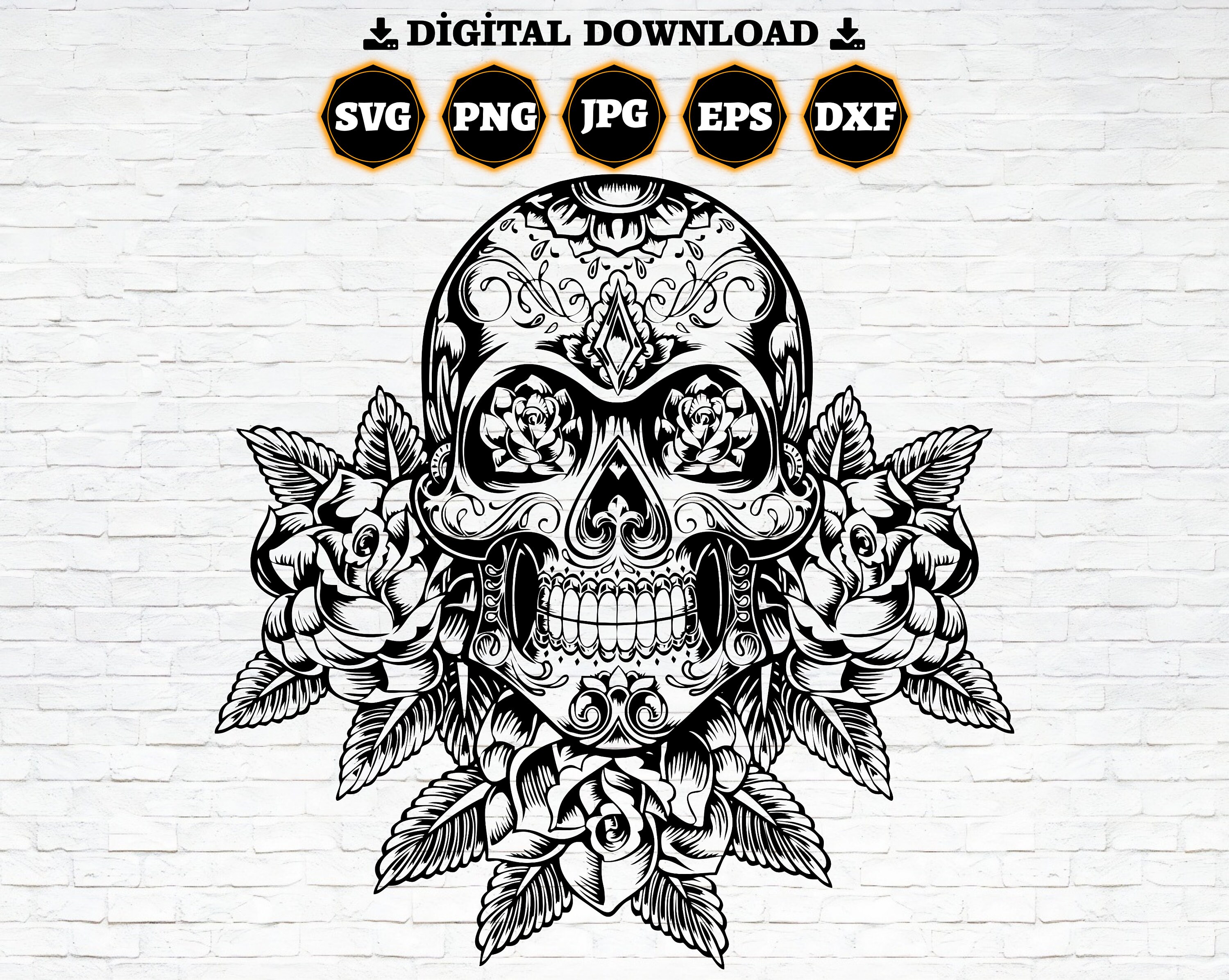 Skull and Roses SVG, Skull With Flowers SVG, Skull Vector, Skull Cricut ...