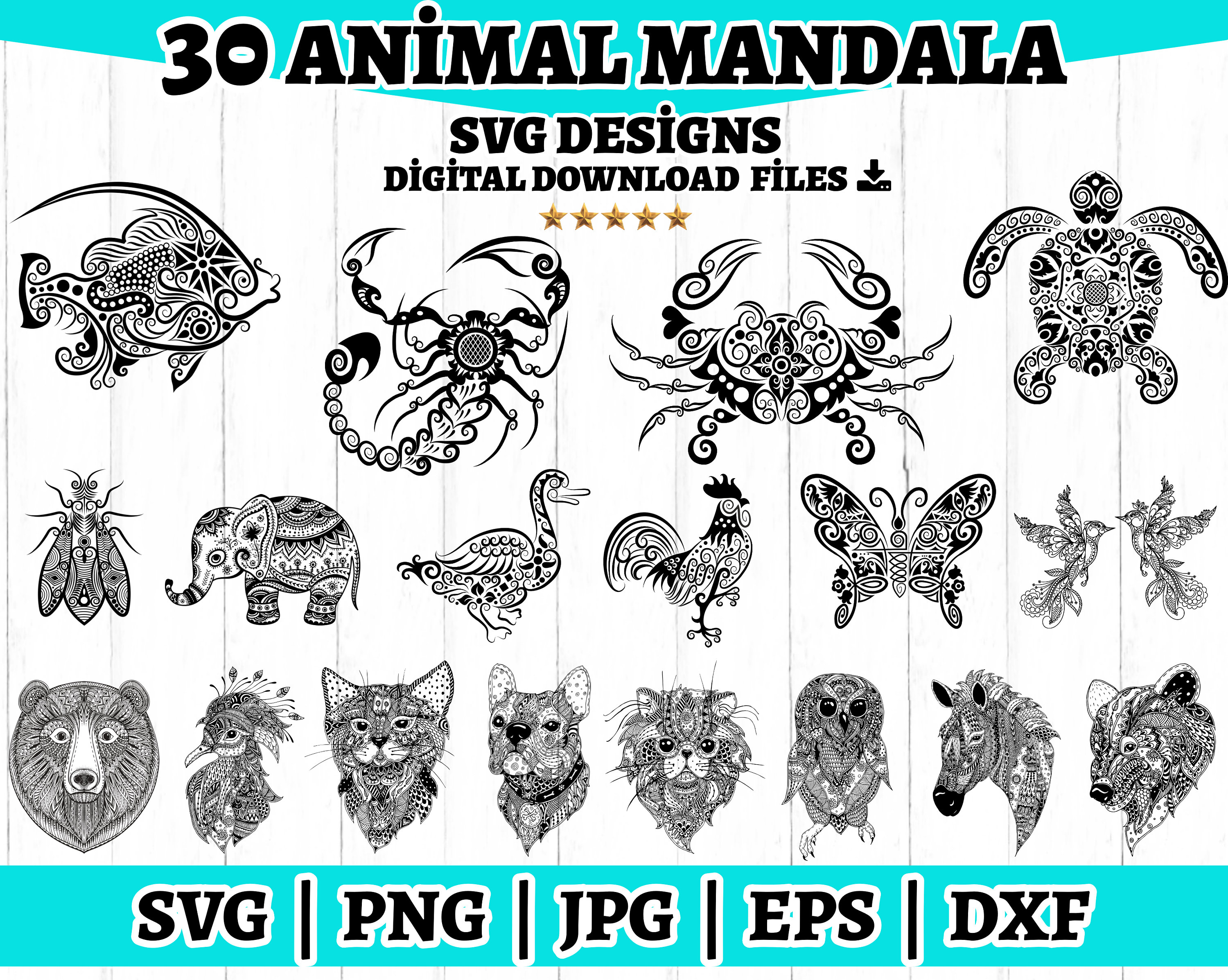 Animal Mandala Svg Bundle Animal Mandala Set of 30 SVG - Etsy
