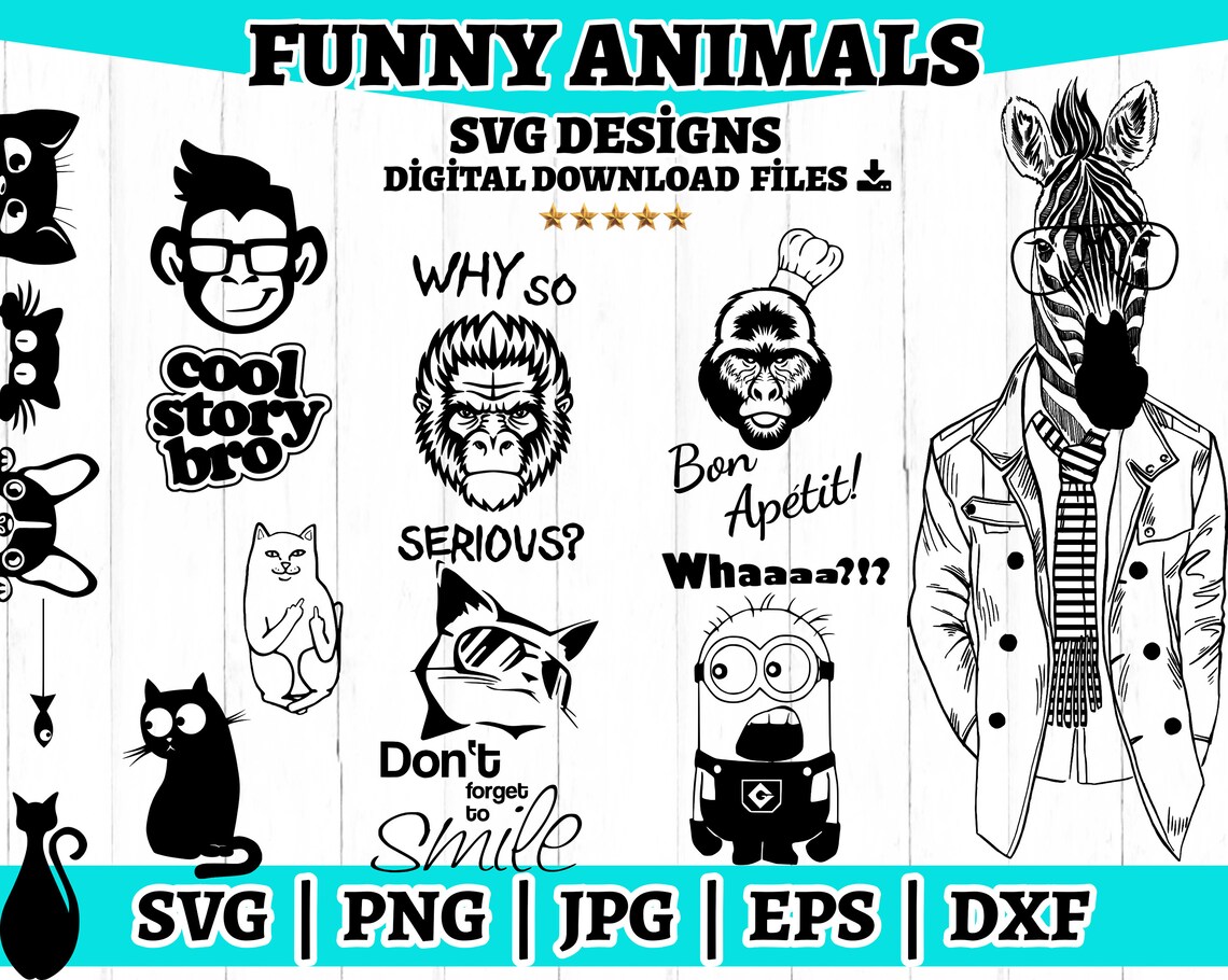 Funny Animals Svg Bundle Animals Clipart Svg Files for - Etsy