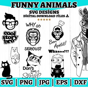 Funny Animals Svg Bundle, Animals Clipart, Svg Files for Cricut, 25 ...