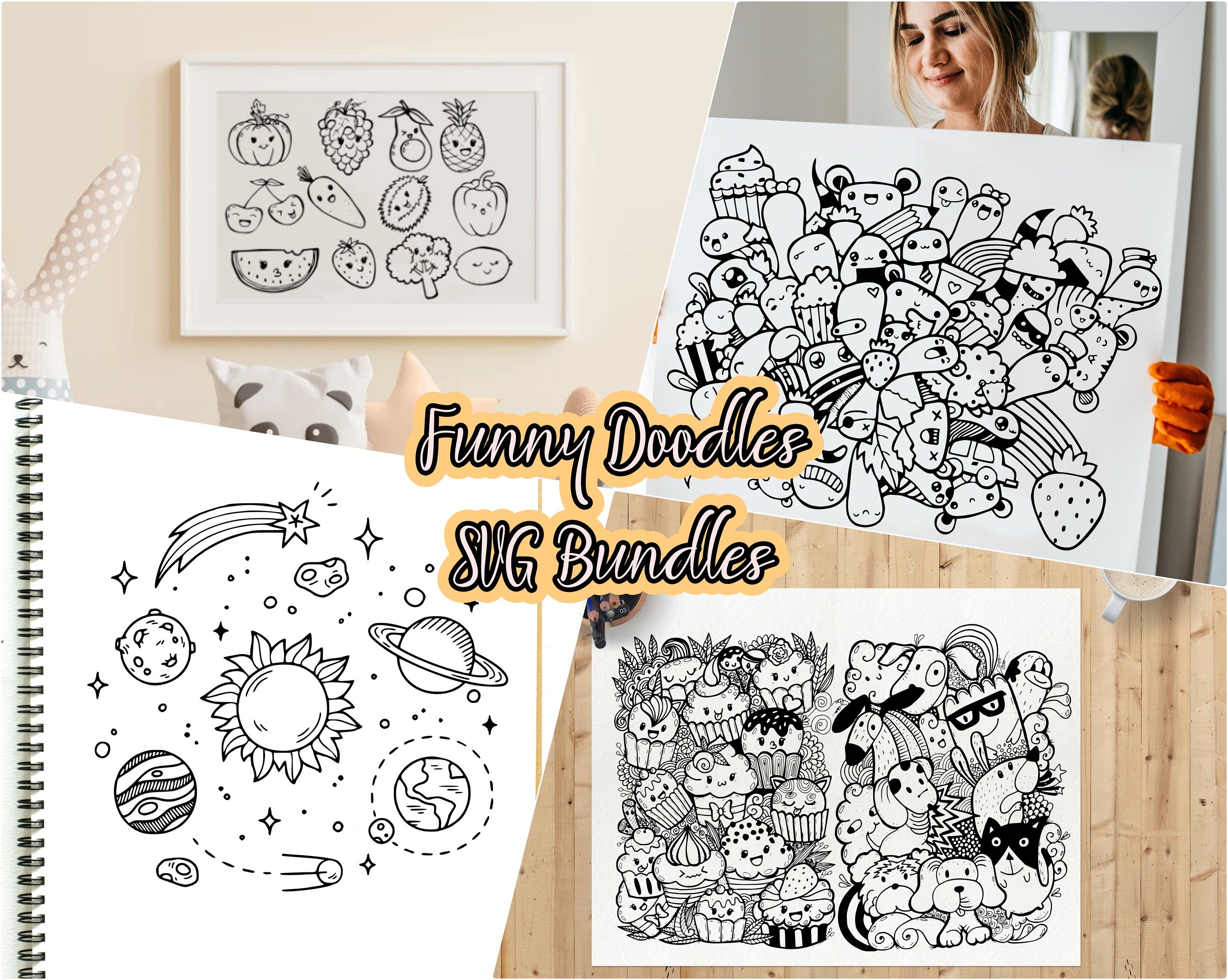 Doodle Svg Bundle, Funny Doodle Elements Svg, Cute Animals Svg, Doodle ...