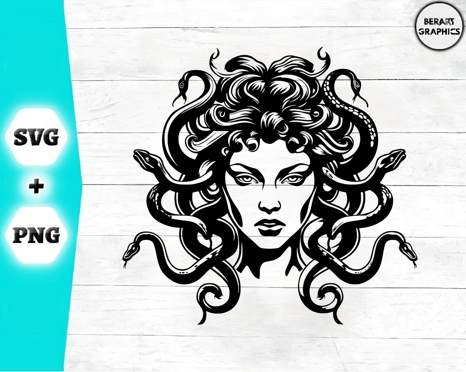 Medusa Svg and Png Digital Design File, Greek Mythology Goddes ...