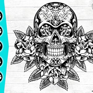 Skull and Roses SVG, Skull With Flowers SVG, Skull Vector, Skull Cricut ...