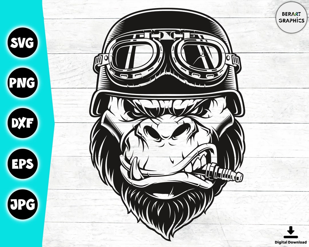 Biker Gorilla Svg File, Gorilla Head SVG, Angry Gorilla SVG, Biker ...