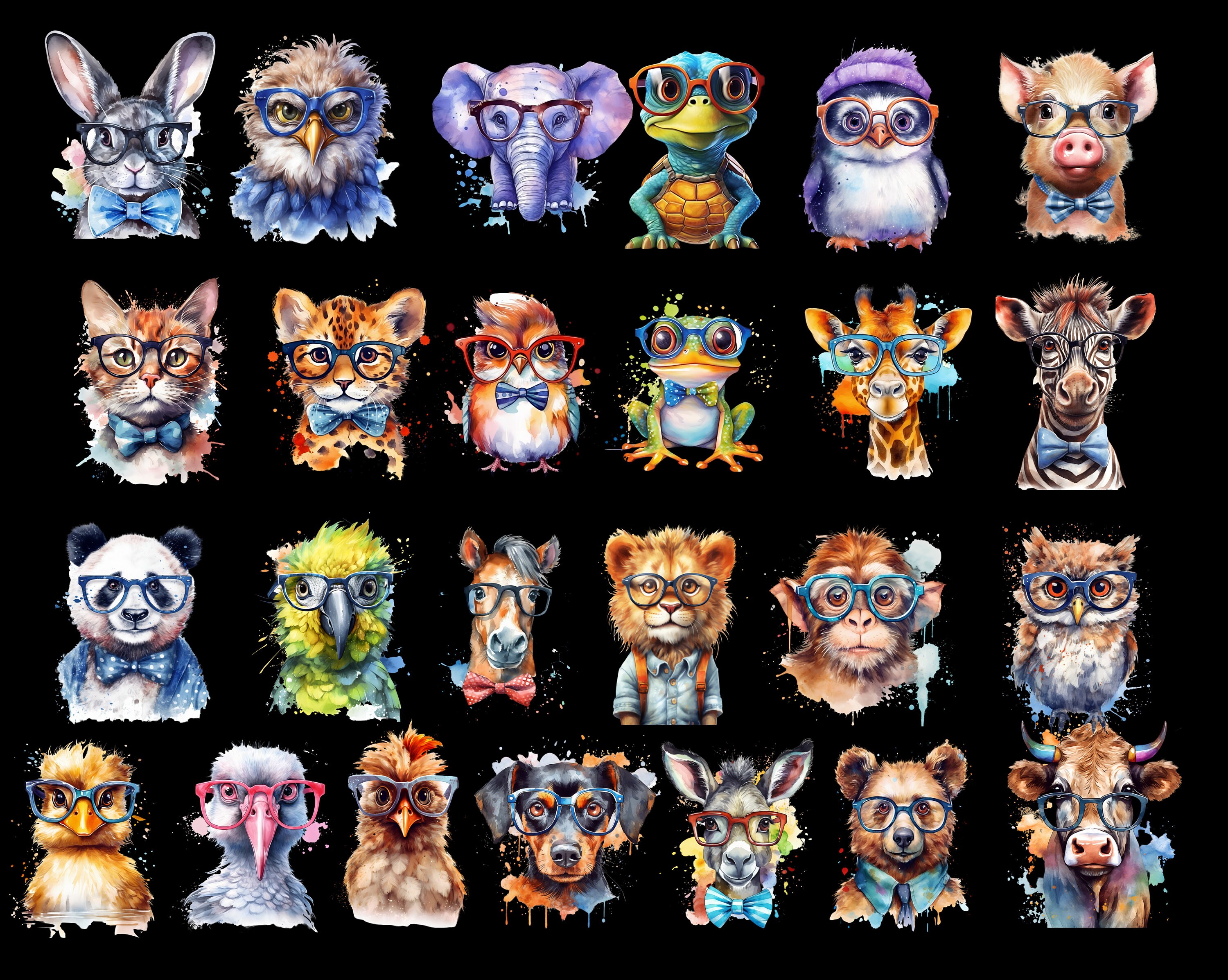 Cute Animals Watercolor Clipart Digital Crafting Paper - Etsy