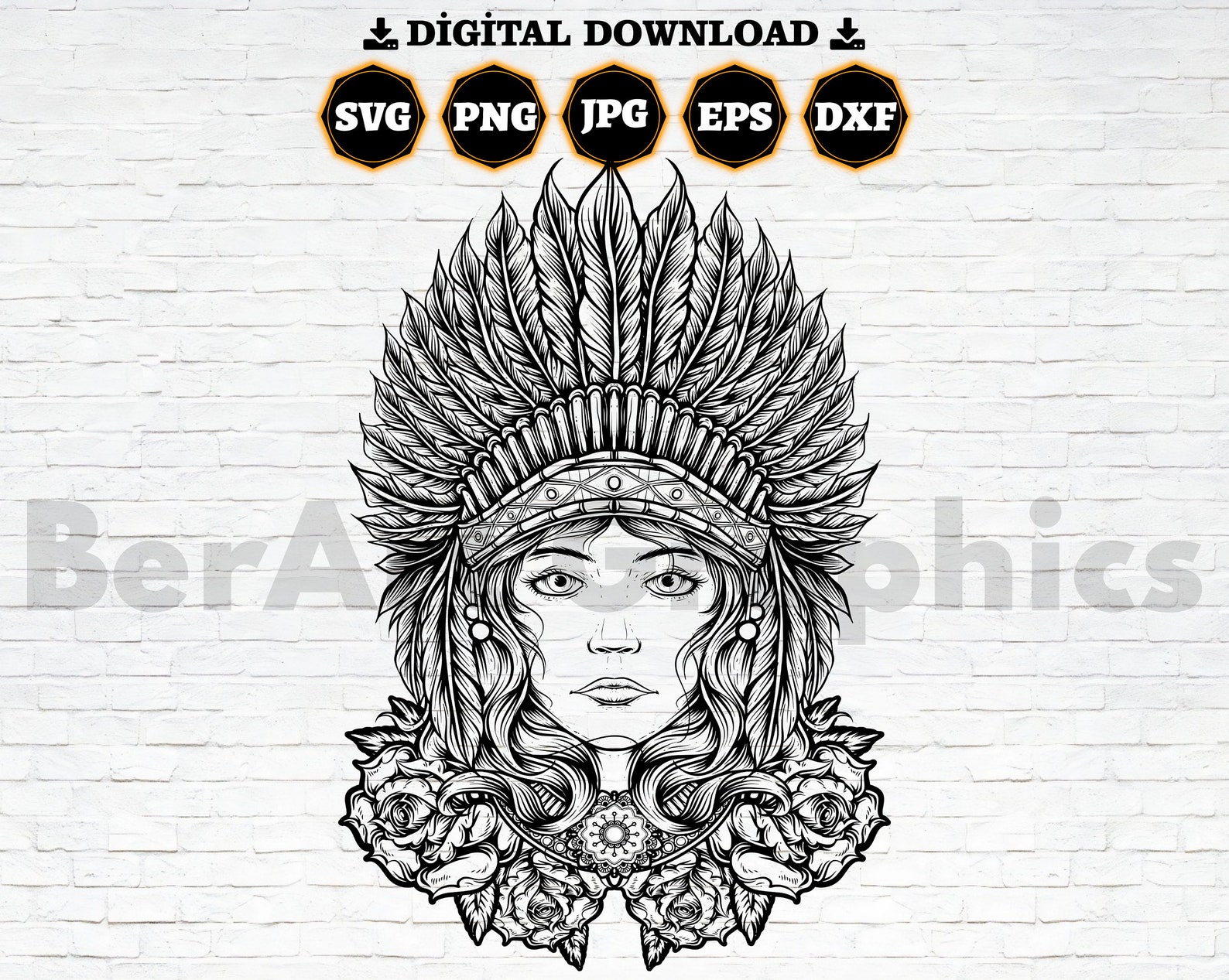 Native American Warrior Girl Stencil for Cricut, Native American Girl ...