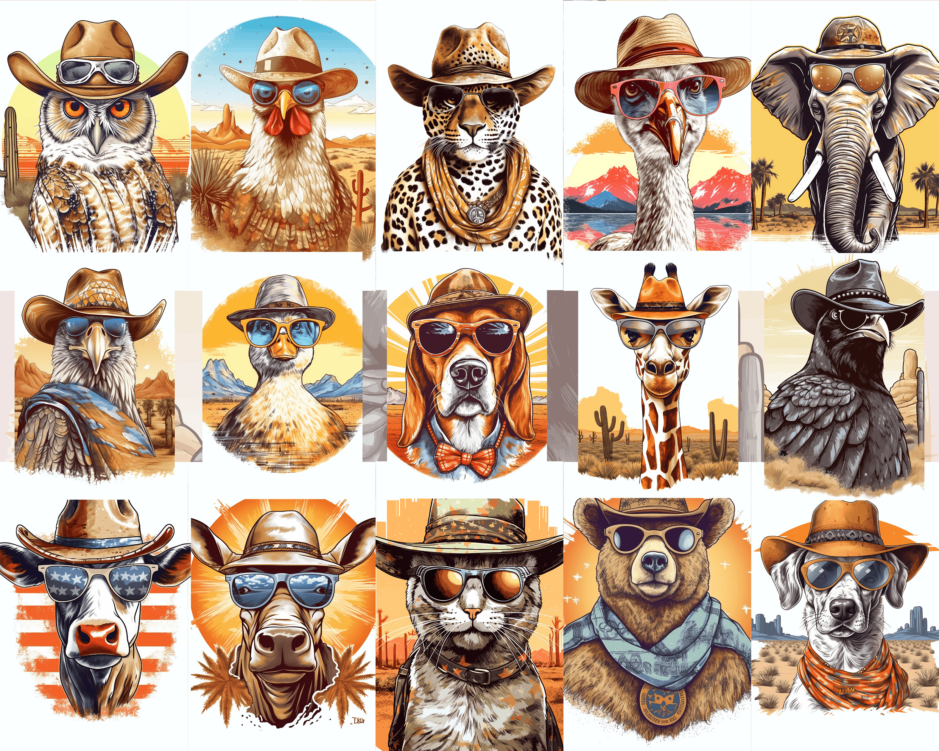25 Safari Cowboy Animals Watercolor Clipart Cute Animal - Etsy