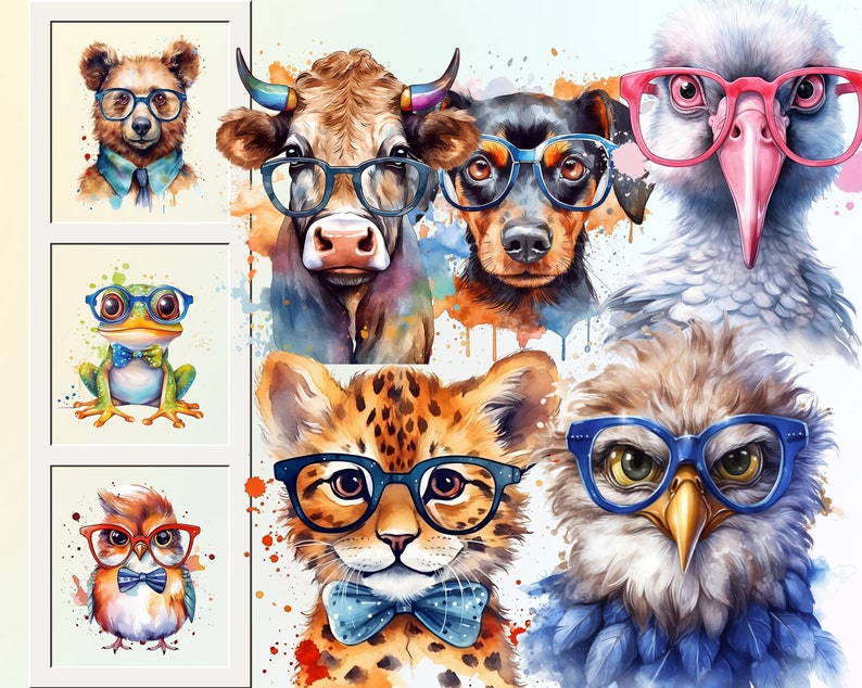 Cute Animals Watercolor Clipart, Digital Crafting, Paper Crafts, Cute ...