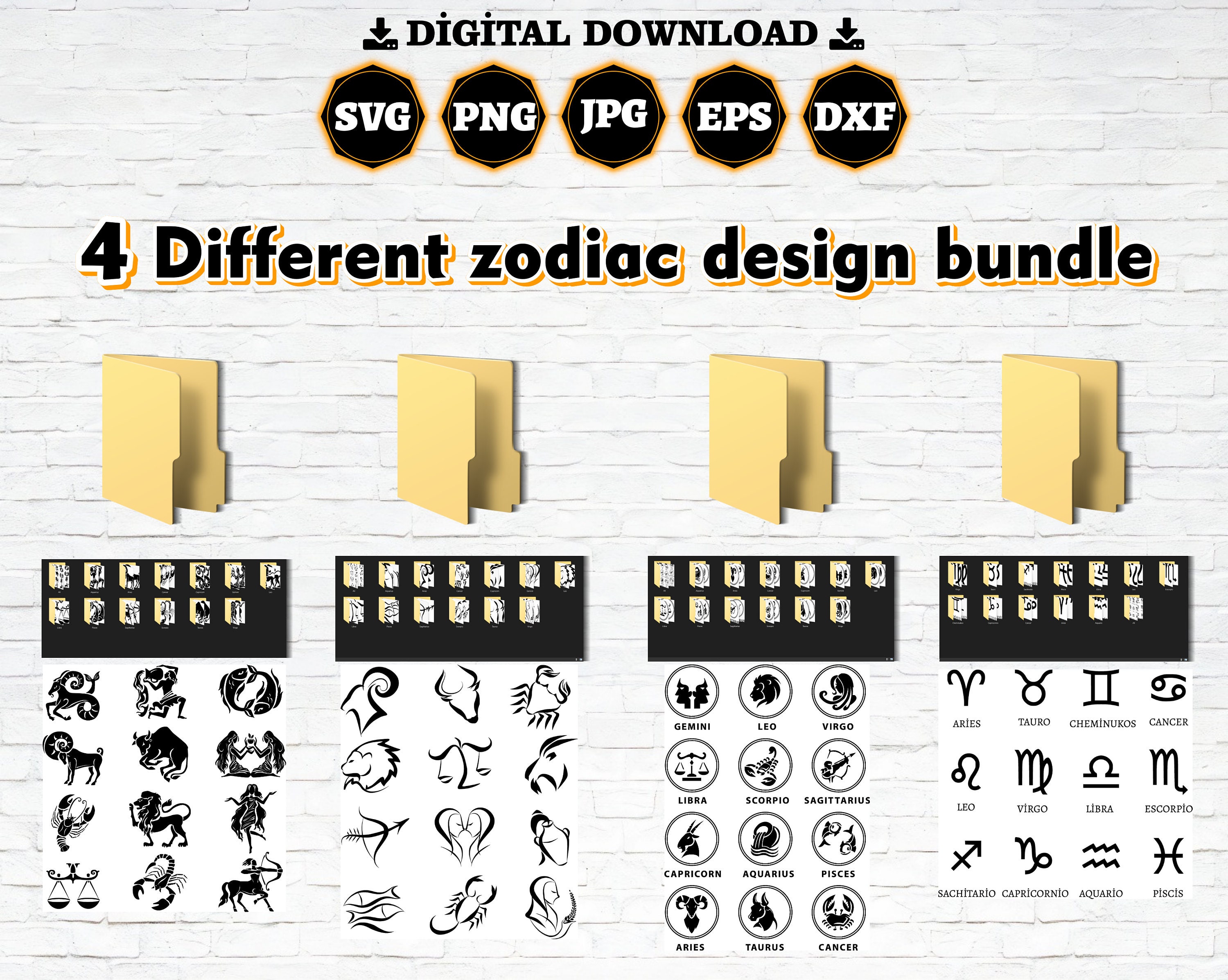 4 Zodiac Svg Bundle, Horoscope SVG, Boho Svg Cut File, Astrology SVG ...