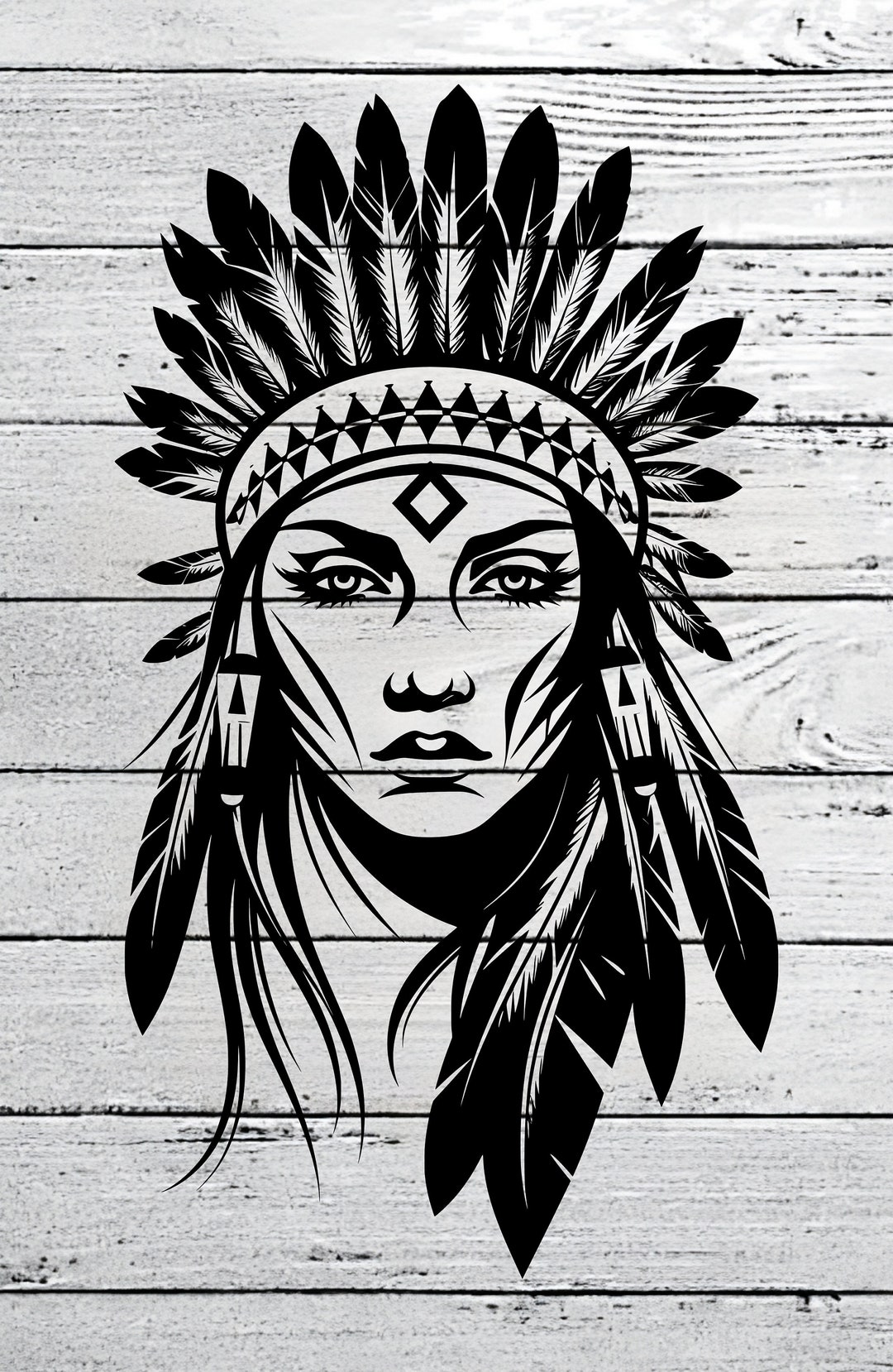 Native American Girl Svg American Native Png File Indian Woman Clipart Boho Feather Headdress 