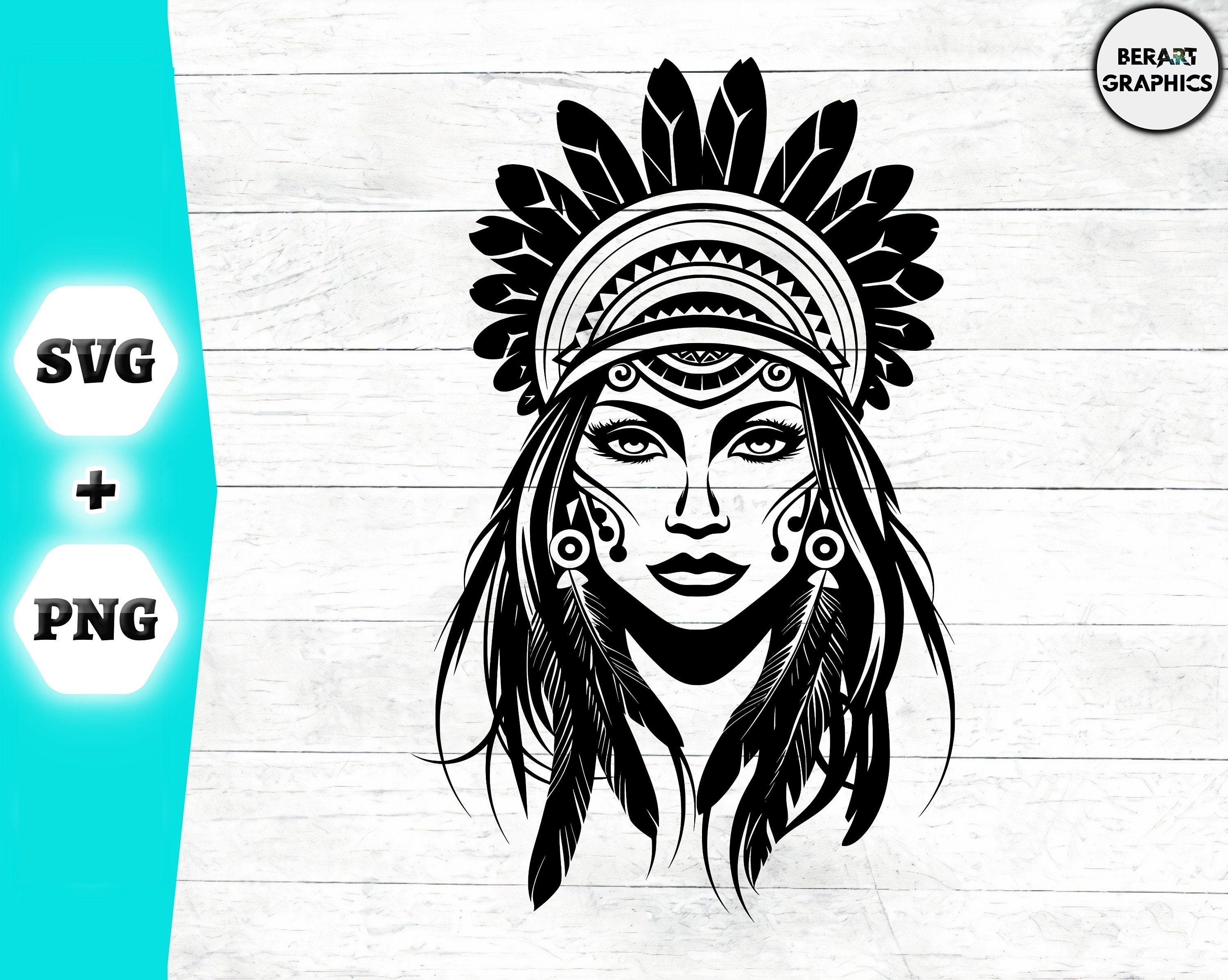 Native American Girl Indigenous Warrior Woman Figure SVG PNG Print and ...