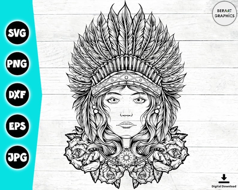 Native American Warrior Girl Stencil for Cricut, Native American Girl ...