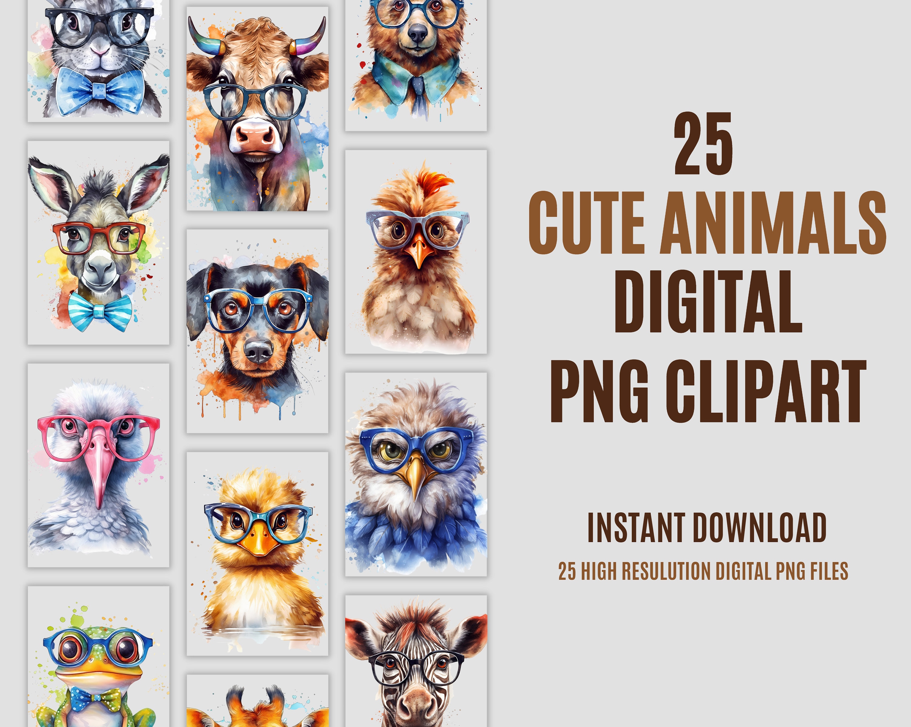 Cute Animals Watercolor Clipart, Digital Crafting, Paper Crafts, Cute ...