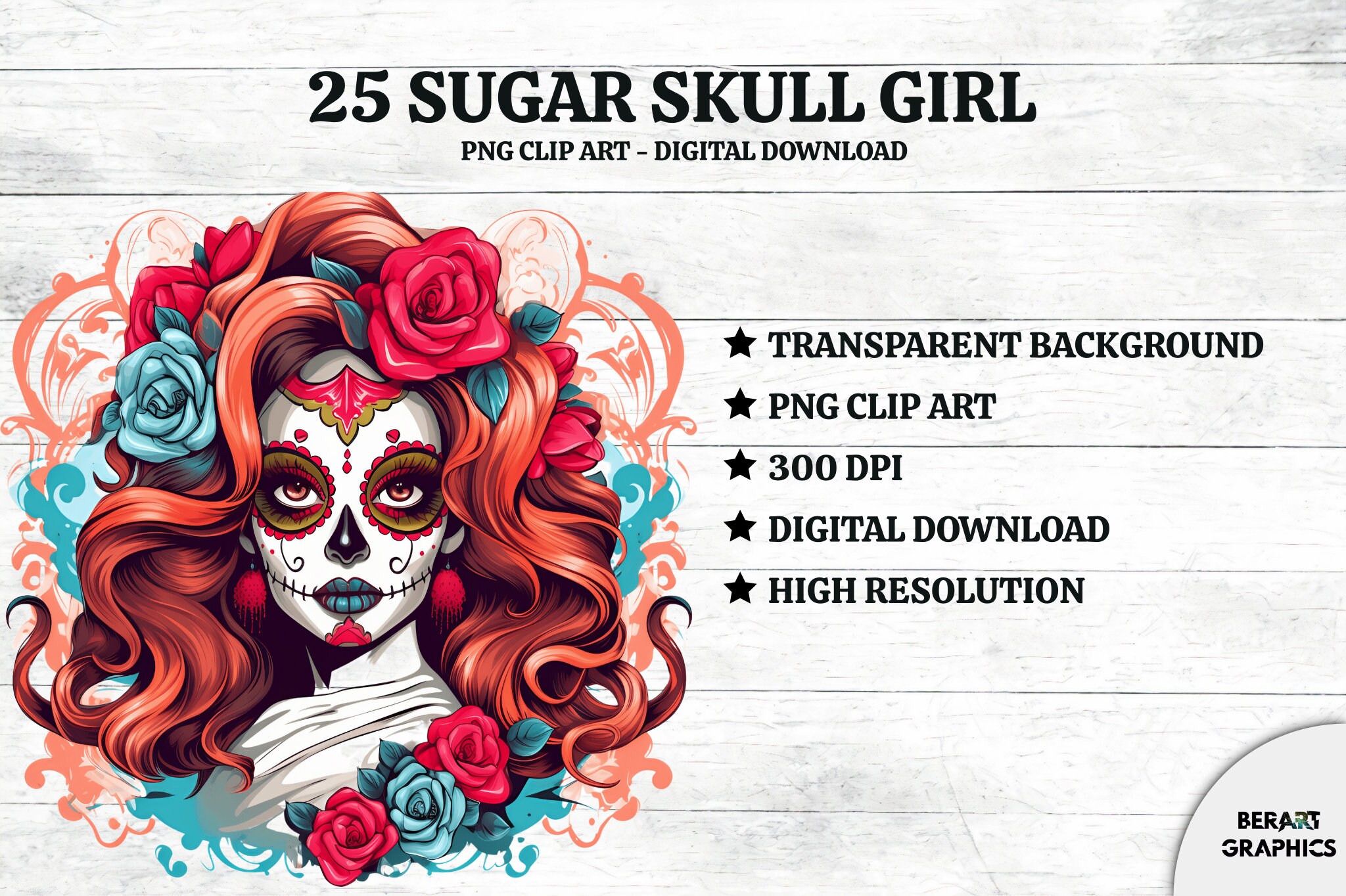 25 Sugar Skull Girls Png Bundle, PNG Clip Art Downloadable Digital Art ...